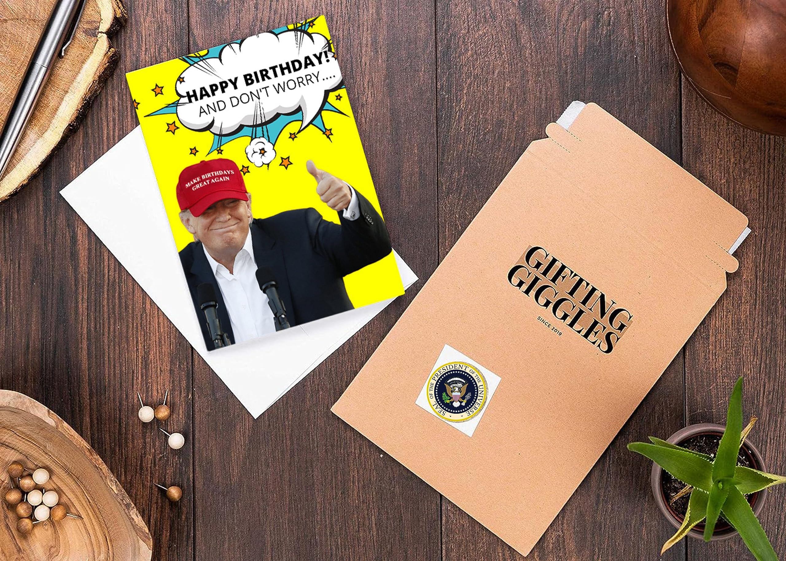 GIFTING GIGGLES Funny Donald Trump Birthday Card | Political Birthday Cards | Great President Gag Gift for 30th 40th 50th 60th 70th 80th 90th | Comes with Presidential Seal - MADE IN USA