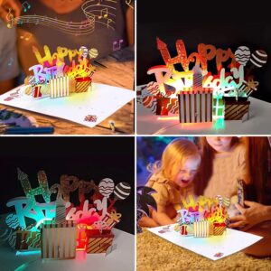 DMHZNB 3D Musical Birthday Card, LED Light and Play Happy Birthday Music Pop Up Card, Blowable LED Light Candle,Play Happy Birthday Music,