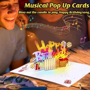 DMHZNB 3D Musical Birthday Card, LED Light and Play Happy Birthday Music Pop Up Card, Blowable LED Light Candle,Play Happy Birthday Music,