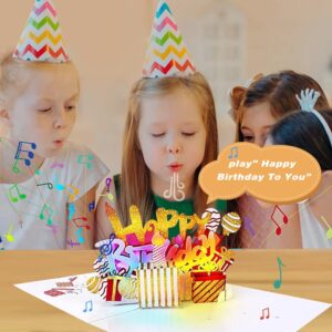 DMHZNB 3D Musical Birthday Card, LED Light and Play Happy Birthday Music Pop Up Card, Blowable LED Light Candle,Play Happy Birthday Music,