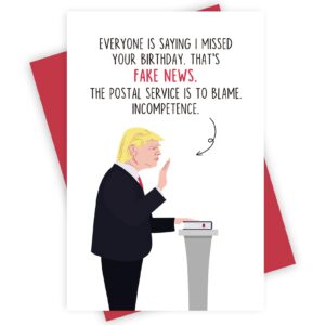 alzombi funny trump belated birthday card for friends, joke belated bday card for men women, that's fake news