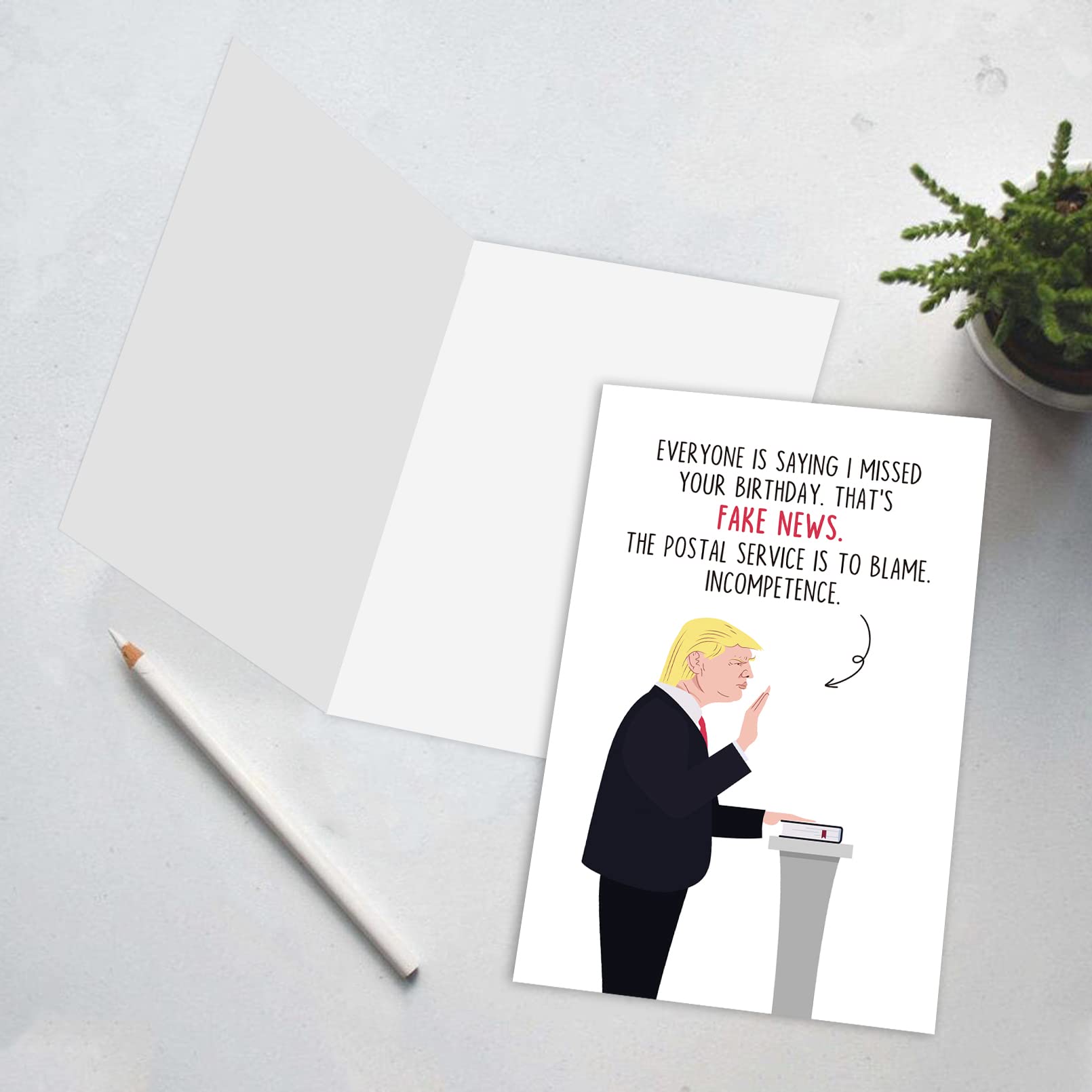 Alzombi Funny Trump Belated Birthday Card for Friends, Joke Belated Bday Card for Men Women, That's Fake News