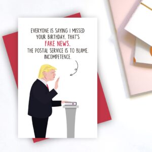 Alzombi Funny Trump Belated Birthday Card for Friends, Joke Belated Bday Card for Men Women, That's Fake News