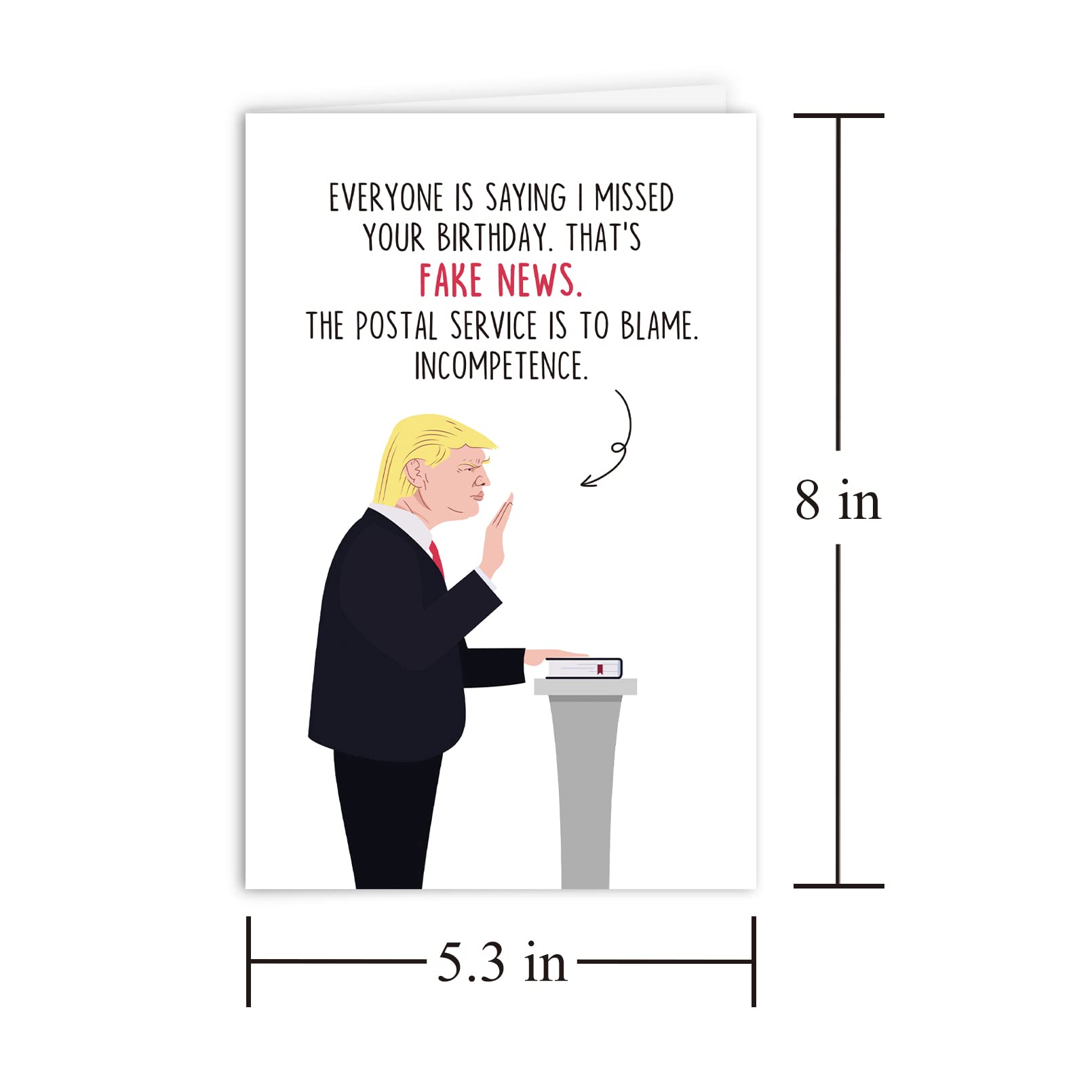 Alzombi Funny Trump Belated Birthday Card for Friends, Joke Belated Bday Card for Men Women, That's Fake News