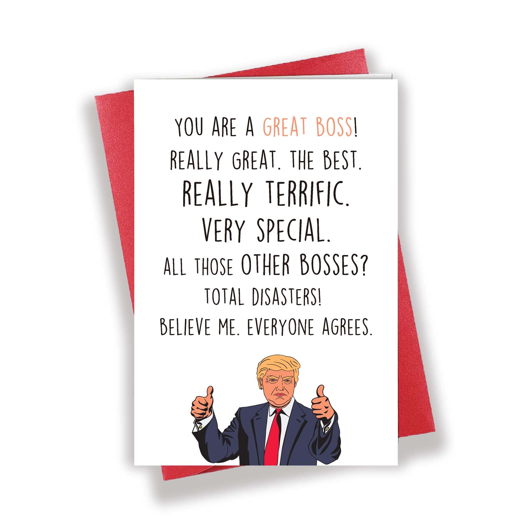 Longkado Funny Trump Boss’s Day Card, You’re A Great Boss Card for Your Excellent Boss, Great Boss Birthday Card