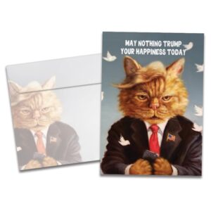 tree-free greetings - humorous birthday cards for husband - artful designs - 1 card + matching envelopes - made in usa - 100% recycled paper - 5"x7" - trump cat (go61448)