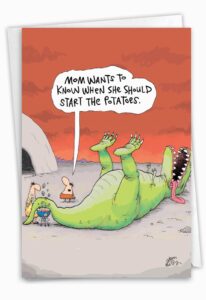 nobleworks hysterical birthday paper card with 5 x 7 inch envelope (1 card) for men and women, dinosaur barbecue c7888bdg