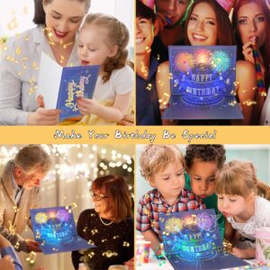 MZD8391 UPGRADED 3D Pop Up Firework Birthday Cards, Musical & LED Lights Birthday Cards with Blowable Birthday Cake, Greeting Cards, Birthday Gifts for Mom Women Men Kids Child Dad Father Wife (Blue)