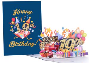 igifts and cards happy 19th blue birthday 3d pop up greeting card – awesome 19 birthday card daughter, son, turning nineteen birthday gift grandson, granddaughter, unique special present, 5" x 7"