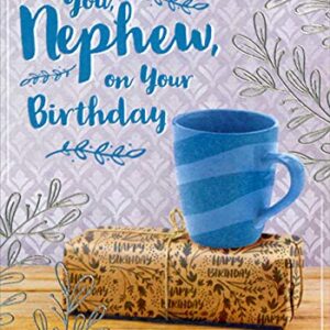 Designer Greetings Blue Mug with Dark Blue Horizontal Stripes Nephew Birthday Card