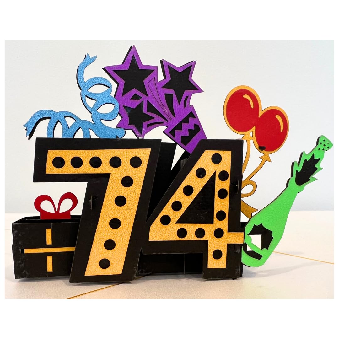 ALPHAK Happy 74th Birthday 3D Pop Up Card, Birthday 3D Greeting Card, 74th Birthday Gifts