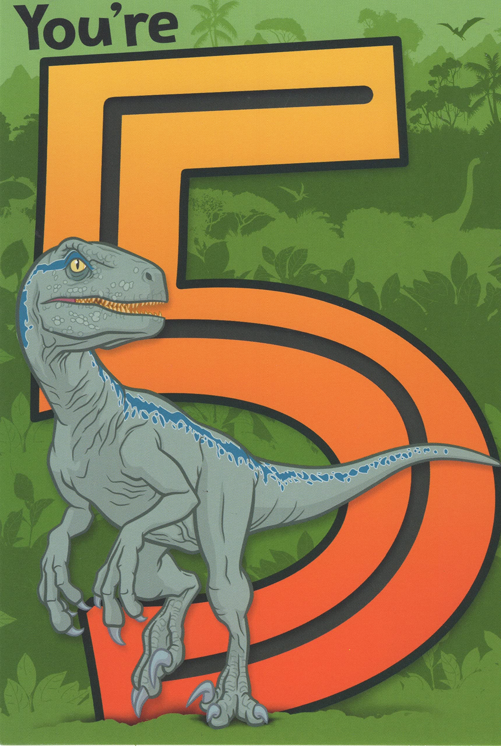 Jurassic World Camp Cretaceous Dinosaur Happy 5th Fifth Birthday Card (Age 5) - Huge Birthday Wishes For a Day That's Tons of Fun!