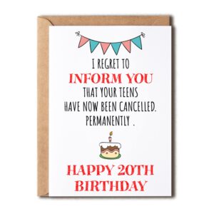 lillagifts funny 20th birthday card - 20th birthday card - for son daughter sister brother nephew niece grandson, 5 x 7 inches