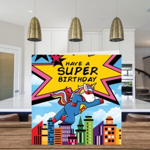 Kids Birthday Card - Super Unicorn - Superhero Birthday Card Kids, Hero Birthday Cards for Girls Boys Him Her, 5.7 x 5.7 Inch Greeting Card for Son Daughter Niece Nephew Grandchild Kid Children