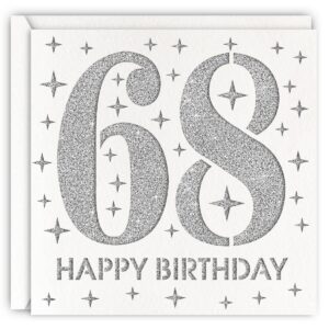 magjuche silver 68th birthday card, laser cut glitter woman man age 68 gift for husband, wife, father