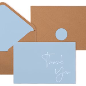 vns creations 100 pack thank you cards with envelopes & stickers - classy 4x6 blank thank you cards bulk box set - large thank you notes for wedding, small business, baby & bridal shower (light blue)