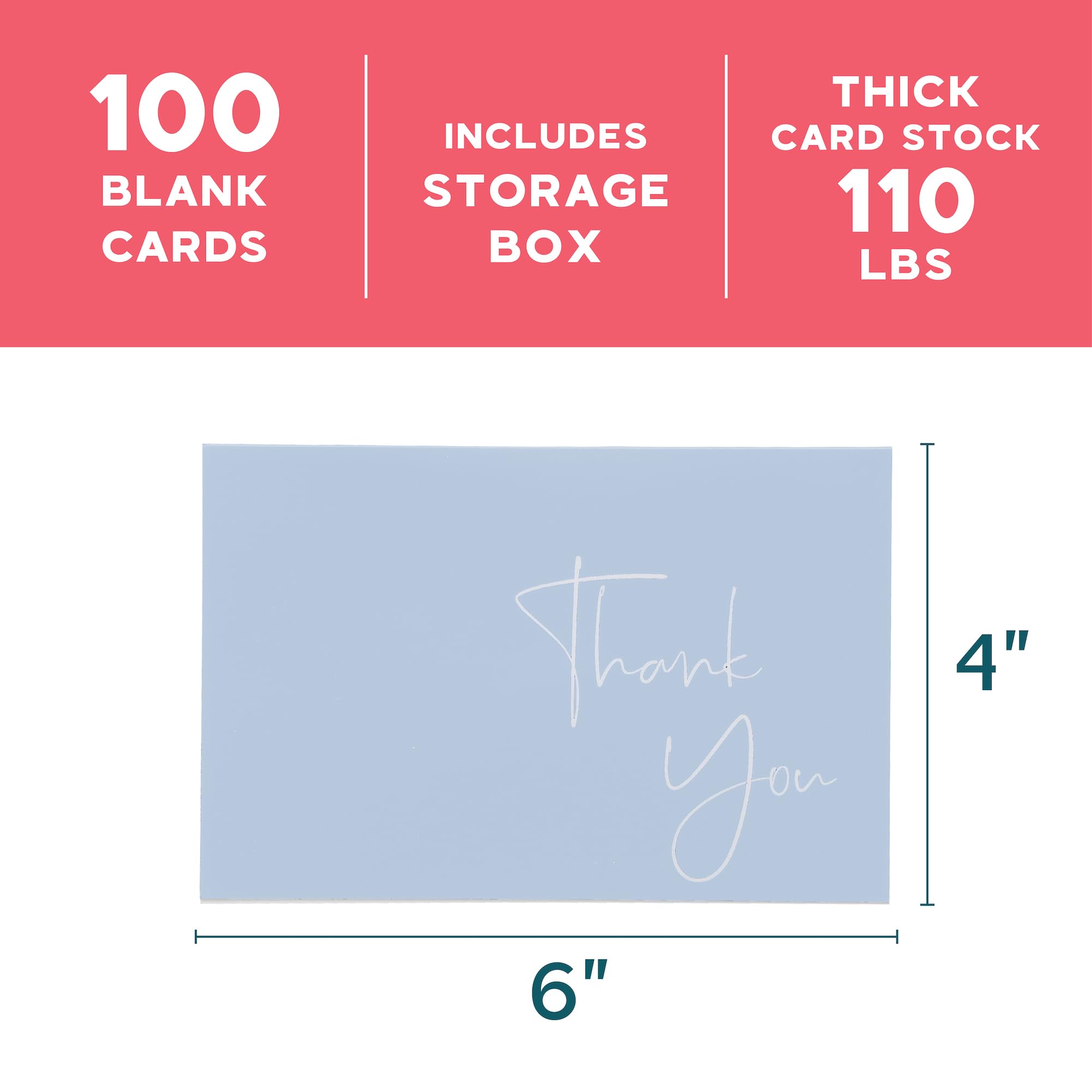 VNS Creations 100 pack Thank You Cards with Envelopes & Stickers - Classy 4x6 Blank Thank You Cards Bulk Box Set - Large Thank You Notes for Wedding, Small Business, Baby & Bridal Shower (Light Blue)