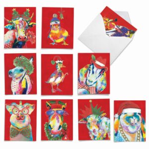 the best card company variety pack of 10 christmas greeting cards with envelopes, humor holiday assortment for men and women (10 designs, 1 each) - christmas funny farm m4982xsg-b1x10