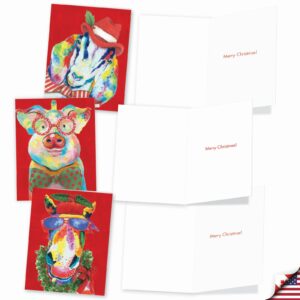 The Best Card Company Variety Pack of 10 Christmas Greeting Cards with Envelopes, Humor Holiday Assortment for Men and Women (10 Designs, 1 Each) - Christmas Funny Farm M4982XSG-B1x10