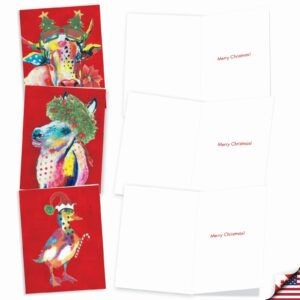 The Best Card Company Variety Pack of 10 Christmas Greeting Cards with Envelopes, Humor Holiday Assortment for Men and Women (10 Designs, 1 Each) - Christmas Funny Farm M4982XSG-B1x10