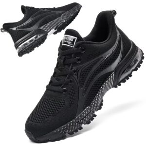 zoomco womens air running shoes non slip womens tennis shoes womens walking shoes mesh air cushion sneakers for gym workout sports black