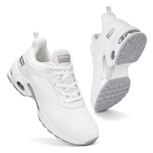 womens air athletic running shoes - air cushion shoes for womens mesh fashion sneakers breathable walking gym work tennis shoes white size 8