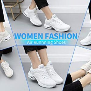 Womens Air Athletic Running Shoes - Air Cushion Shoes for Womens Mesh Fashion Sneakers Breathable Walking Gym Work Tennis Shoes White size 8