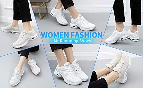 Womens Air Athletic Running Shoes - Air Cushion Shoes for Womens Mesh Fashion Sneakers Breathable Walking Gym Work Tennis Shoes White size 8