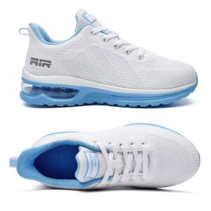 Lamincoa Air Tennis Shoes for Women Lightweight Comfortable Running Shoes Lace Up Tennis Shoes Road Casual Outdoor White-blue 8