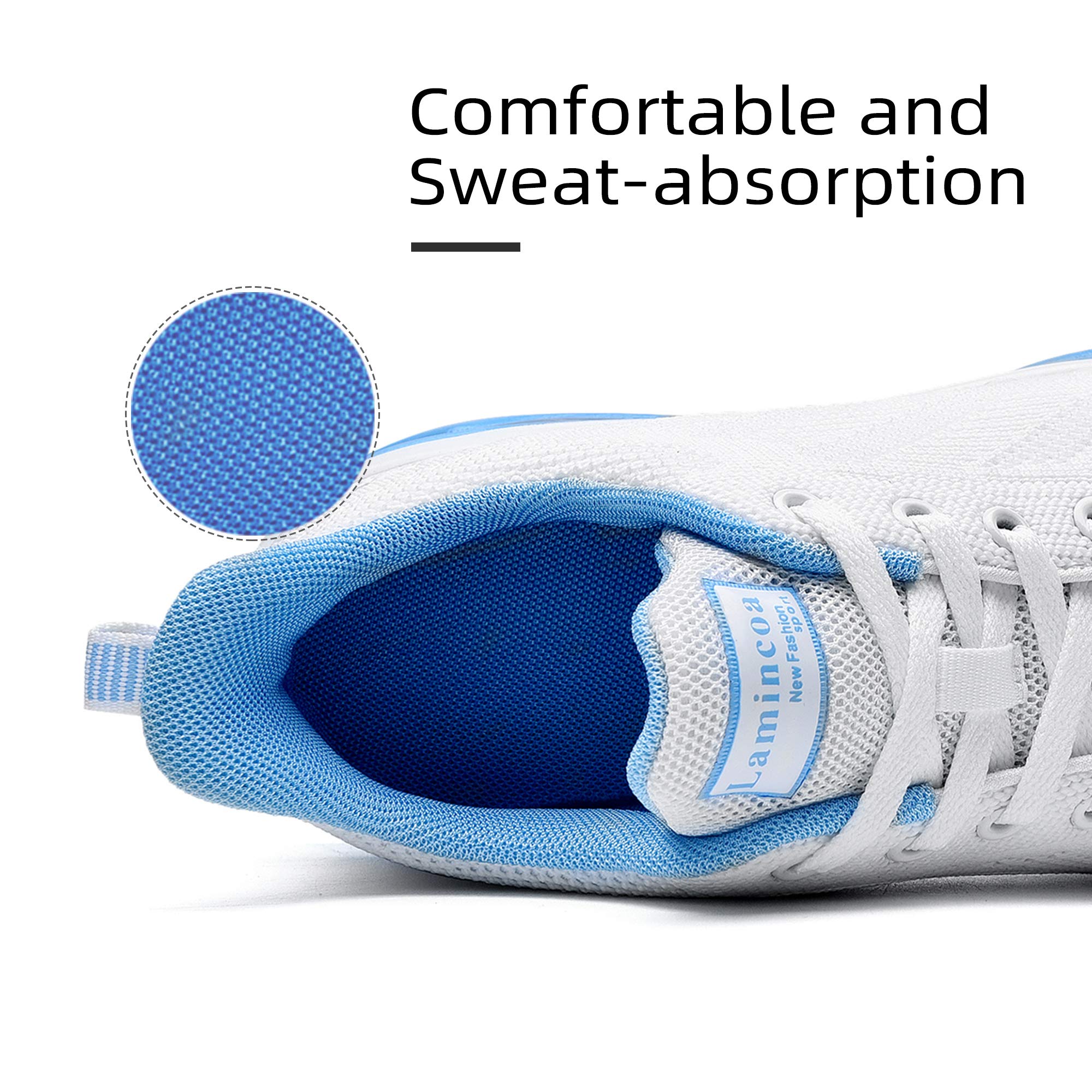 Lamincoa Air Tennis Shoes for Women Lightweight Comfortable Running Shoes Lace Up Tennis Shoes Road Casual Outdoor White-blue 8