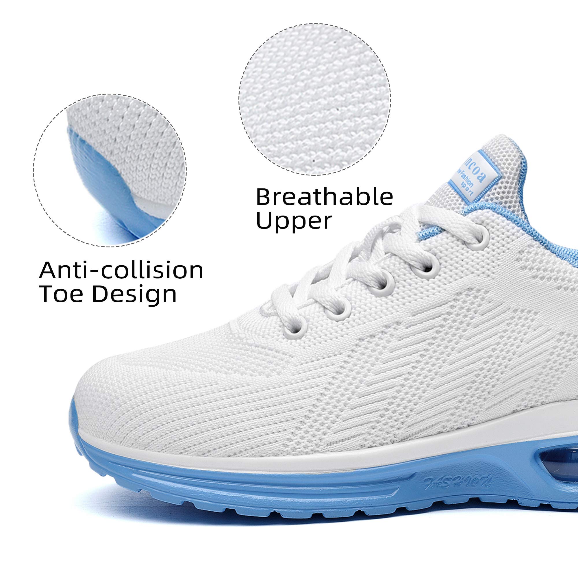 Lamincoa Air Tennis Shoes for Women Lightweight Comfortable Running Shoes Lace Up Tennis Shoes Road Casual Outdoor White-blue 8