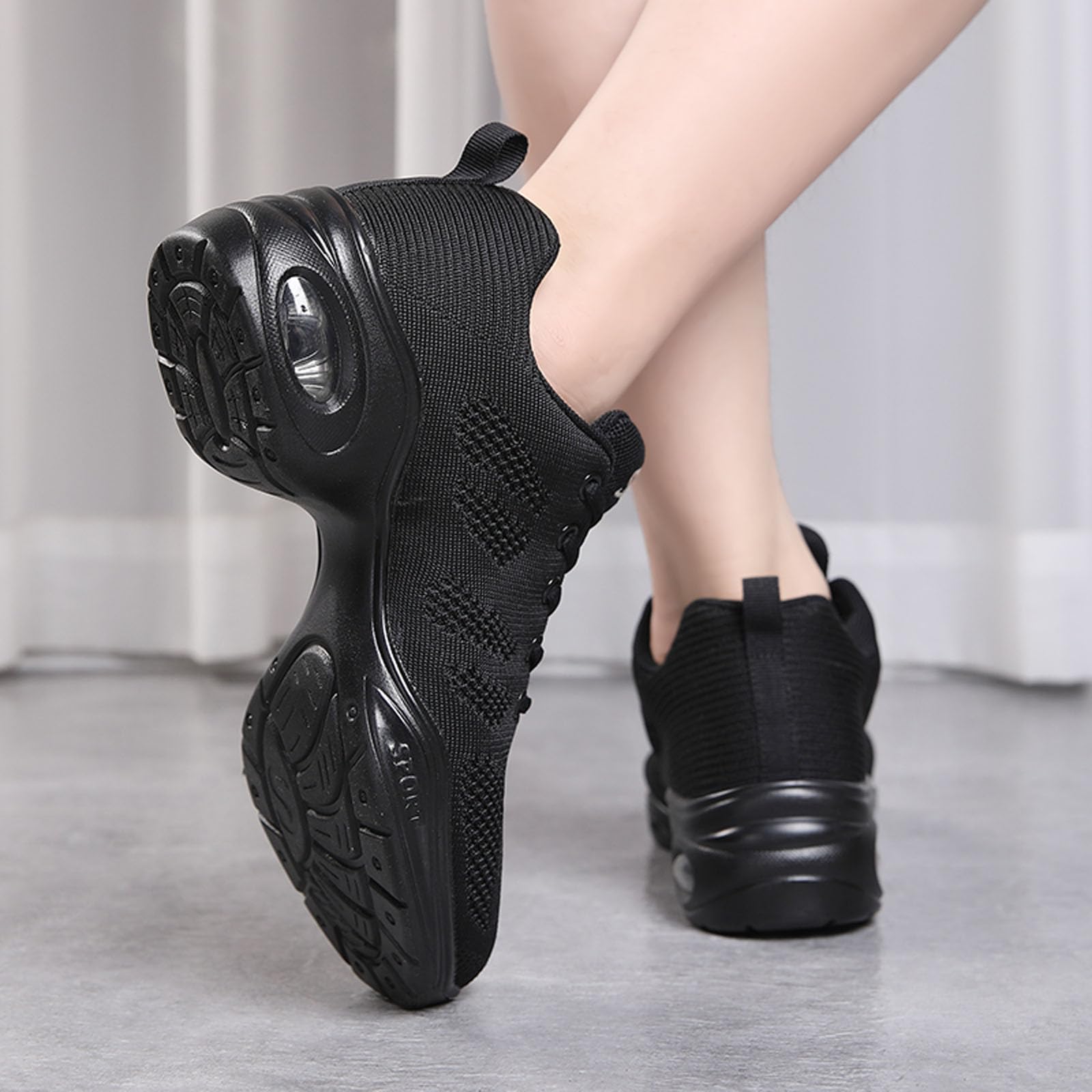 Womens Jazz Shoes Dance Sneakers Lace Up Breathable Air Cushion Lady Dancing Shoes Split Sole Zumba Trainers Athletic Walking Platform Black 38