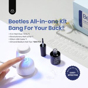 Beetles Gel Nail Kit Easy Nail Extension Set 500Pcs Pre shaped Medium Almond Nail Tips with 5 in 1 Mutipurpose Glue Gel Base Uv Led Nail Lamp for Nail Art Diy Home Gifts for Girls