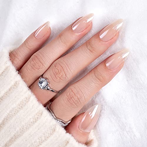 BTArtbox Soft Gel Press on Nails Almond Chrome Glue On Fake Nails, Light Weight & Fit Perfectly, Medium Natural, Nude, 15 Sizes - 30 Nail Kit, Glazed Donut