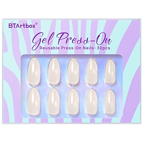 BTArtbox Soft Gel Press on Nails Almond Chrome Glue On Fake Nails, Light Weight & Fit Perfectly, Medium Natural, Nude, 15 Sizes - 30 Nail Kit, Glazed Donut