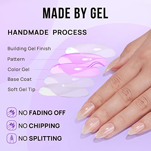 BTArtbox Soft Gel Press on Nails Almond Chrome Glue On Fake Nails, Light Weight & Fit Perfectly, Medium Natural, Nude, 15 Sizes - 30 Nail Kit, Glazed Donut