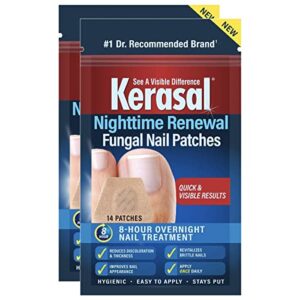 kerasal nighttime renewal fungal nail patches - 14 patch twin pack - overnight nail repair for nail fungus damage, 8-hour nail treatment restores healthy appearance