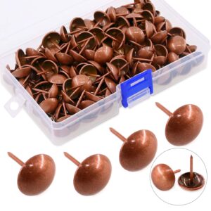 hilitchi 200 pieces 5/8'' (16mm) round dome head vintage decorative upholstery nails tacks furniture sofa thumb tacks nails pins with clear plastic case (red copper)