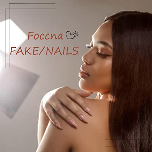 Foccna Square Press on Nails Long, Pearl Pink Fake Nails Acrylic False Nails,Artificial Nails for Women and Girls 24 pcs