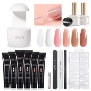 gaoy poly gel nail kit with u v light, 6 pcs builder gel nail extension kit for beginners with everything nail art diy at home