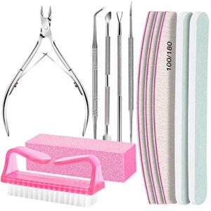 fandamei nail care tool kit, nail files 100/180, nail buffer block, cuticle nippers, cuticle trimmer, cuticle pusher, nail lifter for ingrown toenails, nail tools, nail kit, pedicure & manicure tools