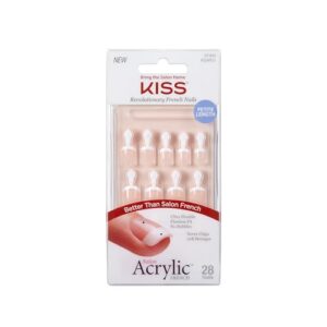 kiss salon acrylic, press-on nails, nail glue included, crush hour', french, petite size, squoval shape, includes 28 nails, 2g glue, 1 manicure stick, 1 mini file