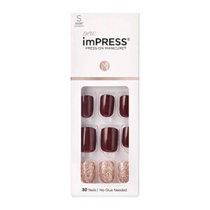 kiss impress no glue mani press on nails, design, 'no other', red, short size, squoval shape, includes 30 nails, prep pad, instructions sheet, 1 manicure stick, 1 mini file