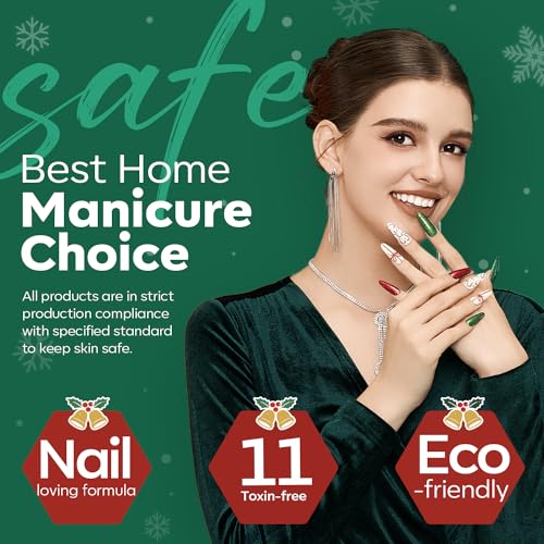 modelones Christmas Nail Polish Set 6 Colors, Winter Sparkle Dark Green Red Glitter Silver Champagne Rose Gold Shades Nail Polish Kit Fall Manicure DIY Nail Art Salon Home Gift For Women