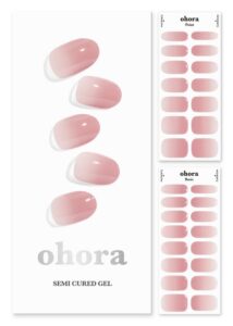 ohora semi cured gel nail strips (n milk rose) - works with any nail lamps, salon-quality, long lasting, easy to apply & remove - includes 2 prep pads, nail file & wooden stick - pink