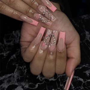 lttech fake nails almond glue on nails, false nails with adhesive tabs, acrylic nails for women and girls