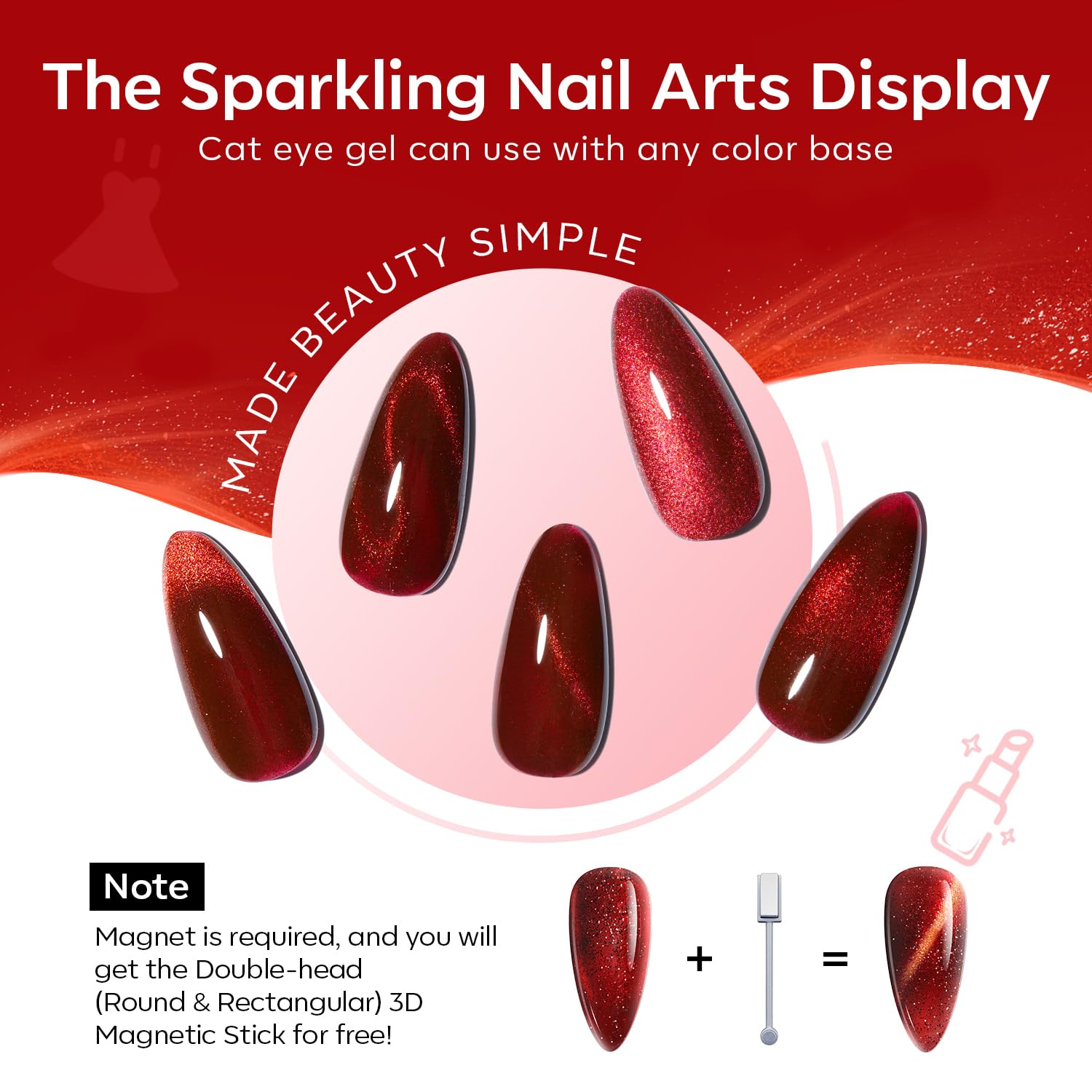 modelones Red Gel Nail Polish Set - 6 Colors Ruby Sparks Collection Popular Glitter Gel Polish Cat Eye Magnetic Gel Burgundy Red Sparkle Bloody Nail Polish Kit Art DIY Salon Gift for Girls Women