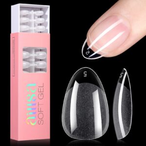 aillsa short almond nail tips 360pcs full cover soft gel nail tips half matte no file clear false gelly nail tips fake almond shaped nails for press on nail extension diy valentine gift 12 sizes