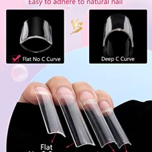 LIONVISON 504PCS NO C CURVE Clear Nail Tips for Acrylic Nails Professional, 3XL Extra Long Flat Tapered Square Nail Tips, 12 Sizes Half Cover Straight French Fake Nail Tips for Nail Salons Home