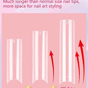 LIONVISON 504PCS NO C CURVE Clear Nail Tips for Acrylic Nails Professional, 3XL Extra Long Flat Tapered Square Nail Tips, 12 Sizes Half Cover Straight French Fake Nail Tips for Nail Salons Home